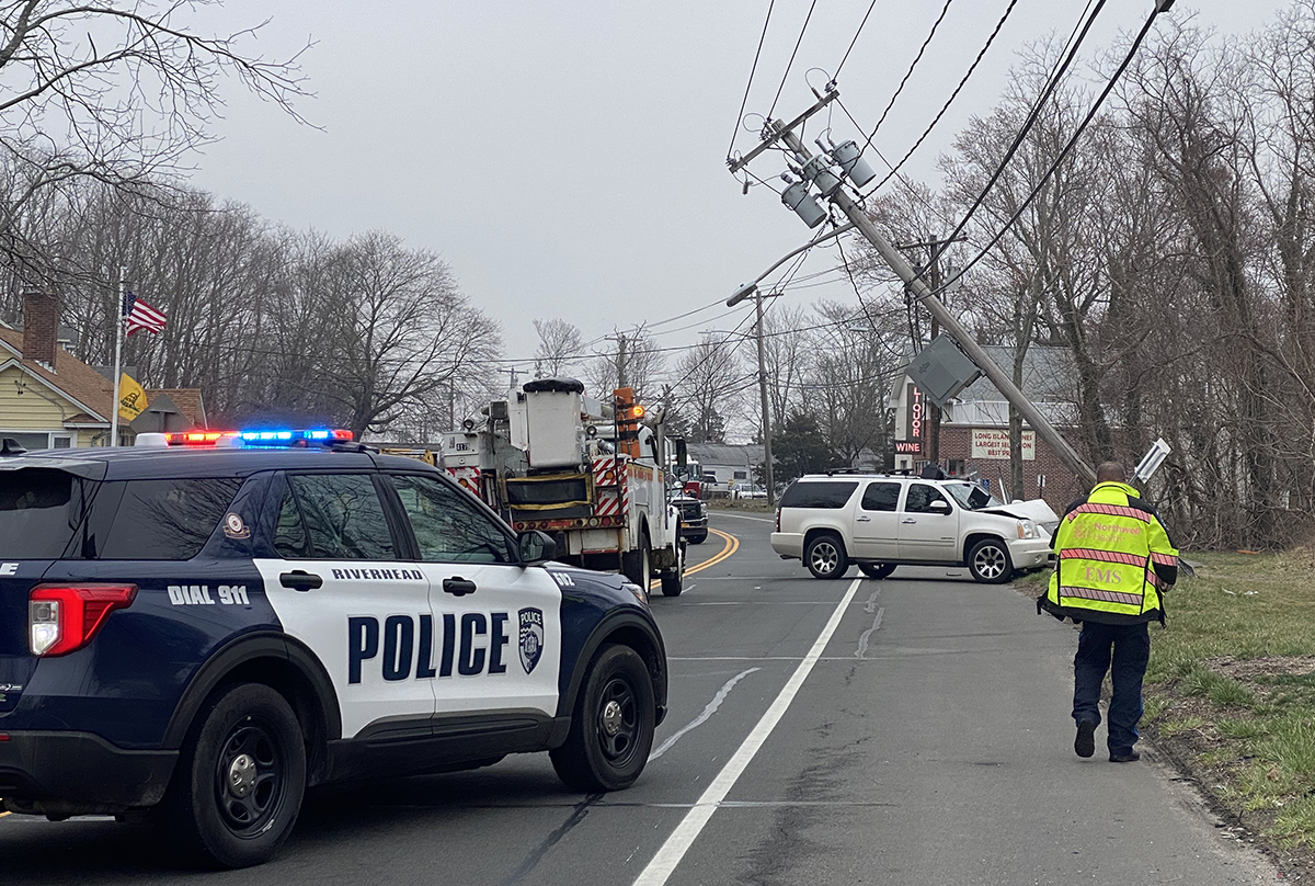 Main Road closed in Jamesport after vehicle strikes utility pole ...
